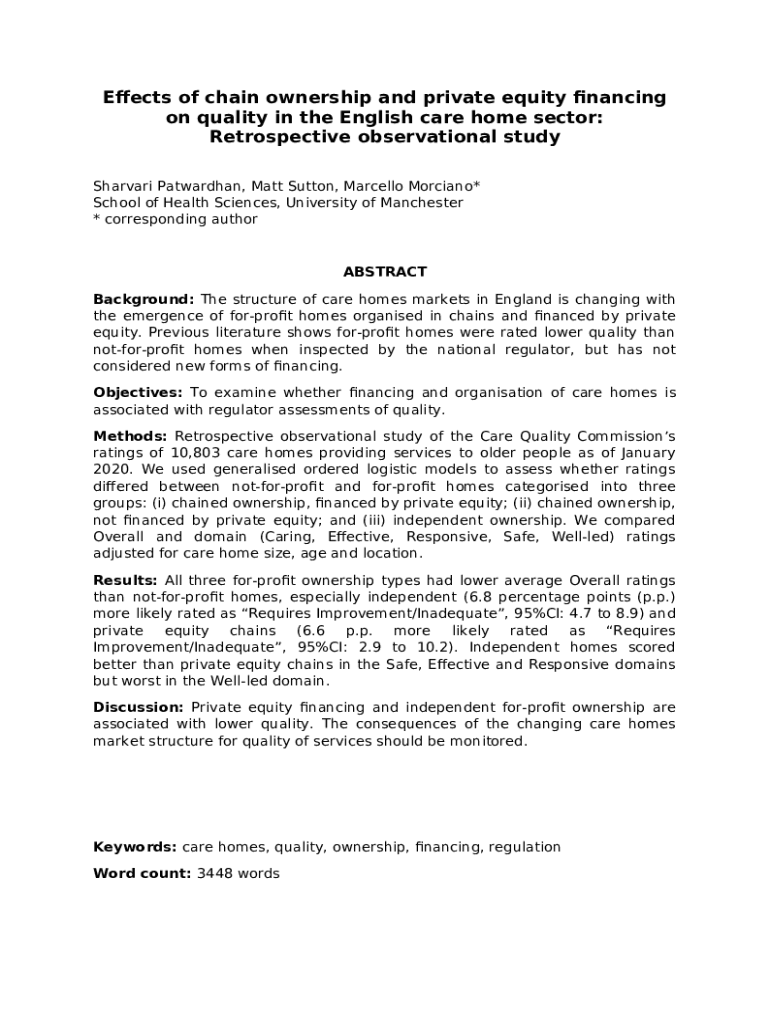 Effects of chain ownership and private equity financing on ...