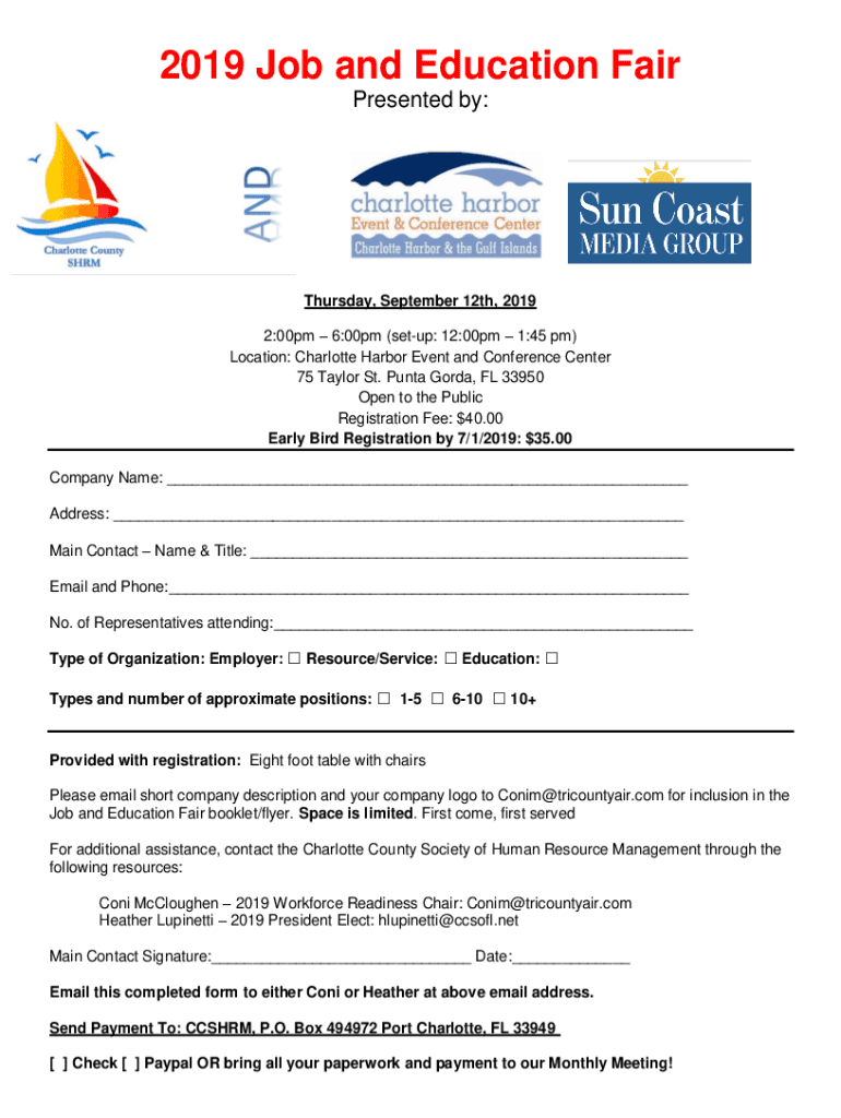 Fillable Online ccshrm shrm Charlotte Harbor Event and Conference Center holds job fair Fax ...