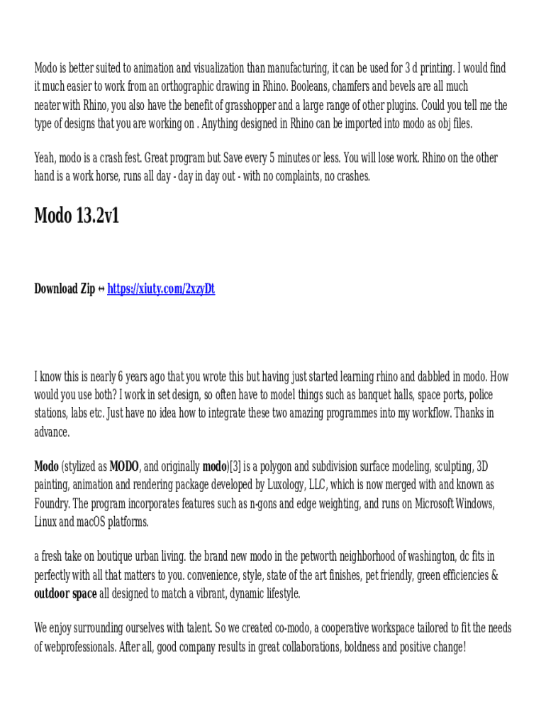 Fillable Online What are the benefits of learning Modo over other 3D ... Fax Email Print - pdfFiller