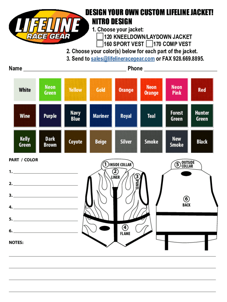 Fillable Online DESIGN YOUR OWN CUSTOM LIFELINE JACKET! NITRO ... Fax ...