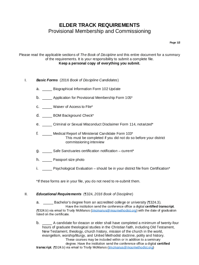 Requirements for Provisional Membership Deacon and Elder Doc Template ...