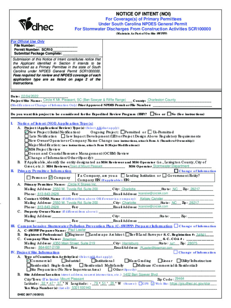 Fillable Online NOTICE OF INTENT (NOI) - For Coverage(s) of Primary ... Fax Email Print - pdfFiller