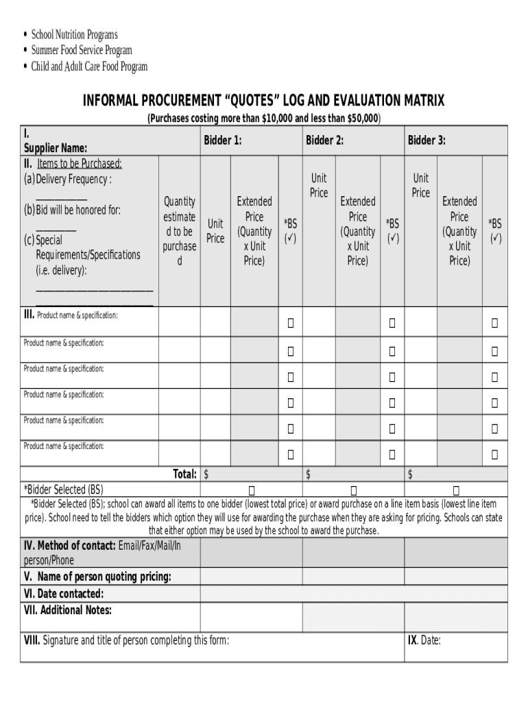 Inal Procurement Log Evaluation & Instructions - 331 Doc Template ...