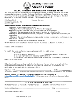 IACUC Protocol Modification Request - Stevens Point Doc Template | pdfFiller