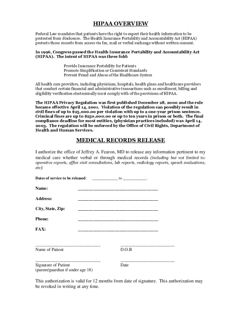 Fillable Online HIPAA Basics OverviewHealth Insurance Portability and ...