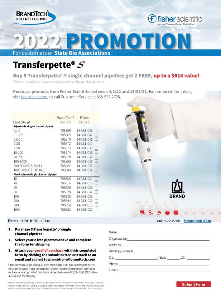 Fillable Online BrandTech Transferpette S Single Channel Pipette ...