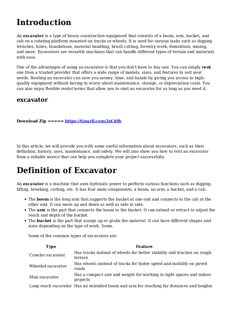 Fillable Online Different Excavator Types, Sizes, and Purposes ...