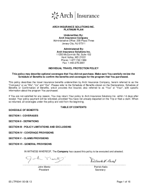 Fillable Online Arch Insurance Company Trip Interruption Claim Form Fax ...