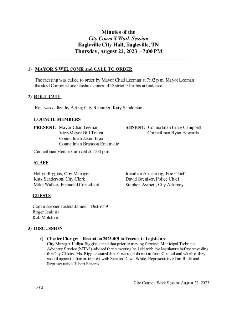 Fillable Online 1) MAYORS WELCOME and CALL TO ORDER Fax Email Print ...