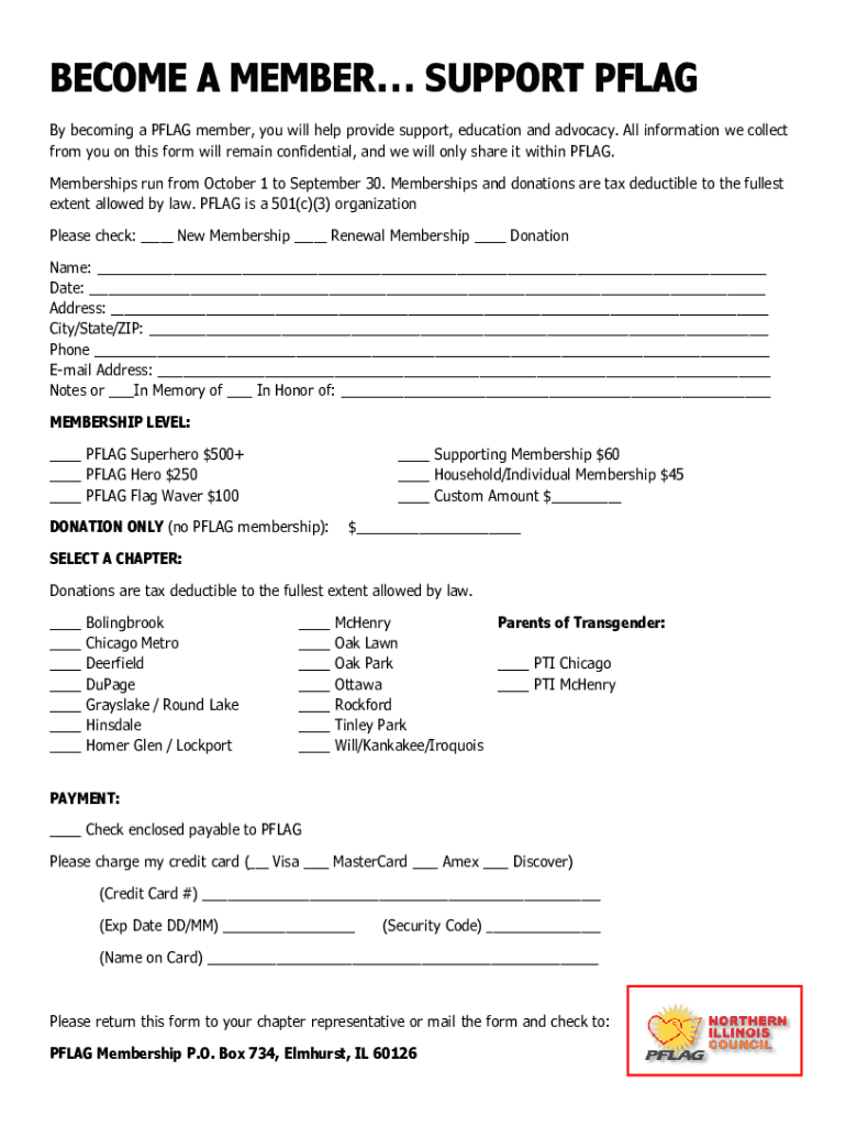 Fillable Online BECOME A MEMBER SUPPORT PFLAG Fax Email Print - pdfFiller