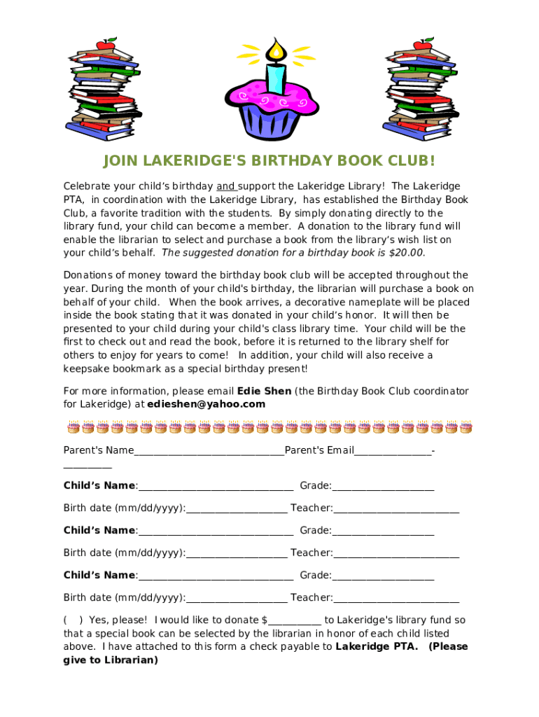 join lakeridge's birthday book club! Doc Template | pdfFiller