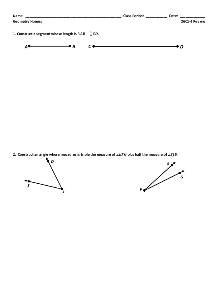 Fillable Online Honors Geometry Section 1-5(b) "Segment and Angle ...
