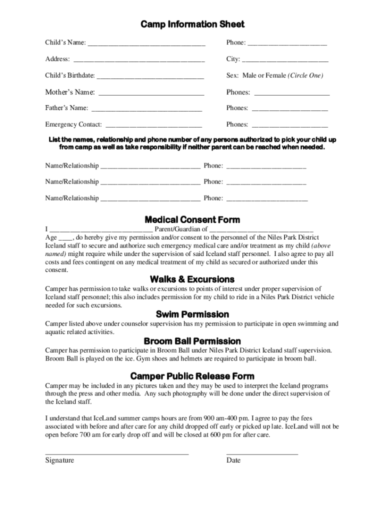 Fillable Online Niles Park District Preschool Information Sheet1998-99 Fax Email Print - pdfFiller