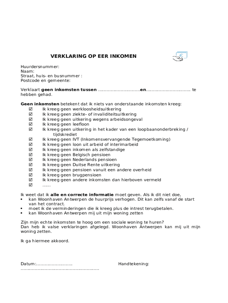 verklaring op eer inkomen Doc Template | pdfFiller