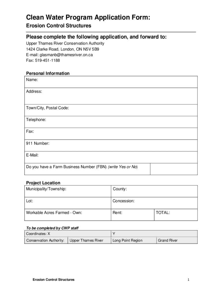 Fillable Online Clean Water Program application: Erosion Control ...