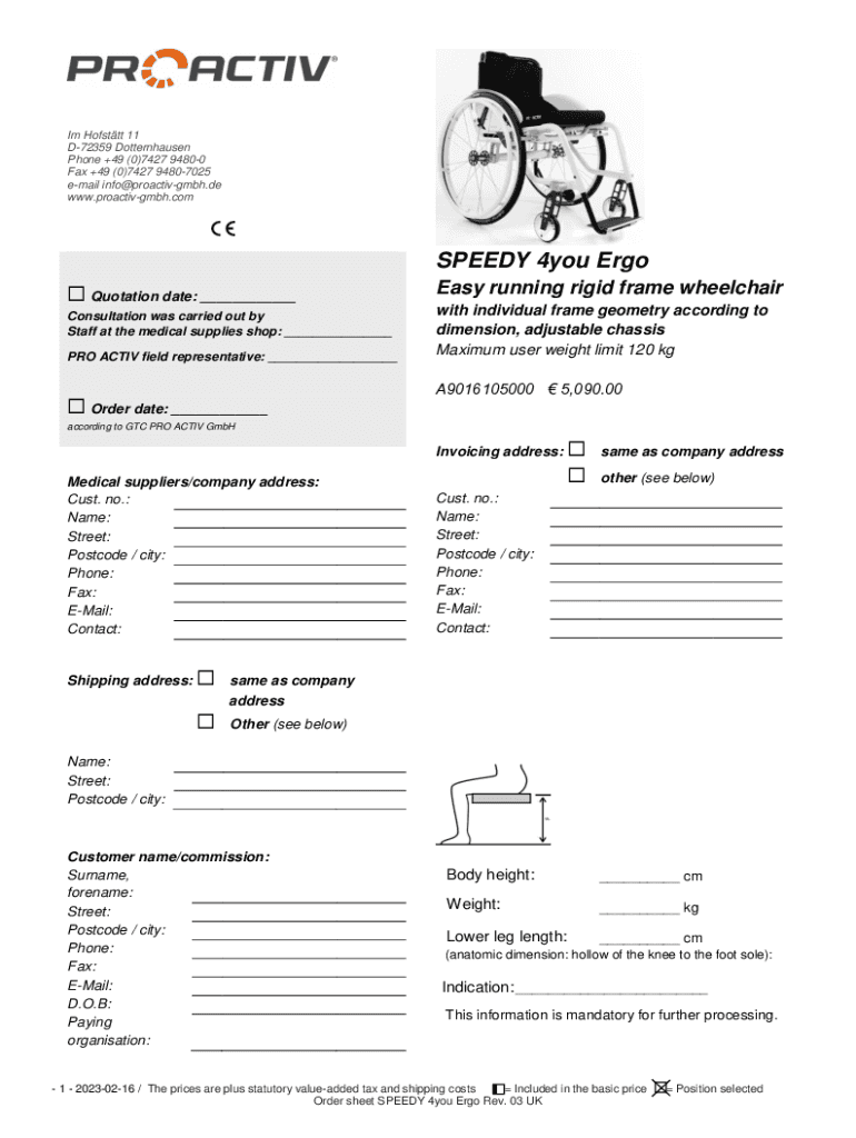 Fillable Online SPEEDY 4you Ergo active wheelchair Fax Email Print ...