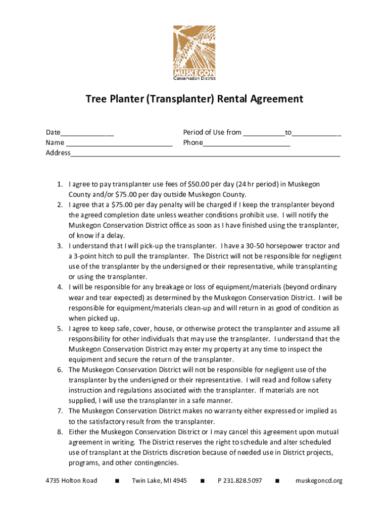 Fillable Online Form CenterTree Planter Rental Agreement Fax Email ...