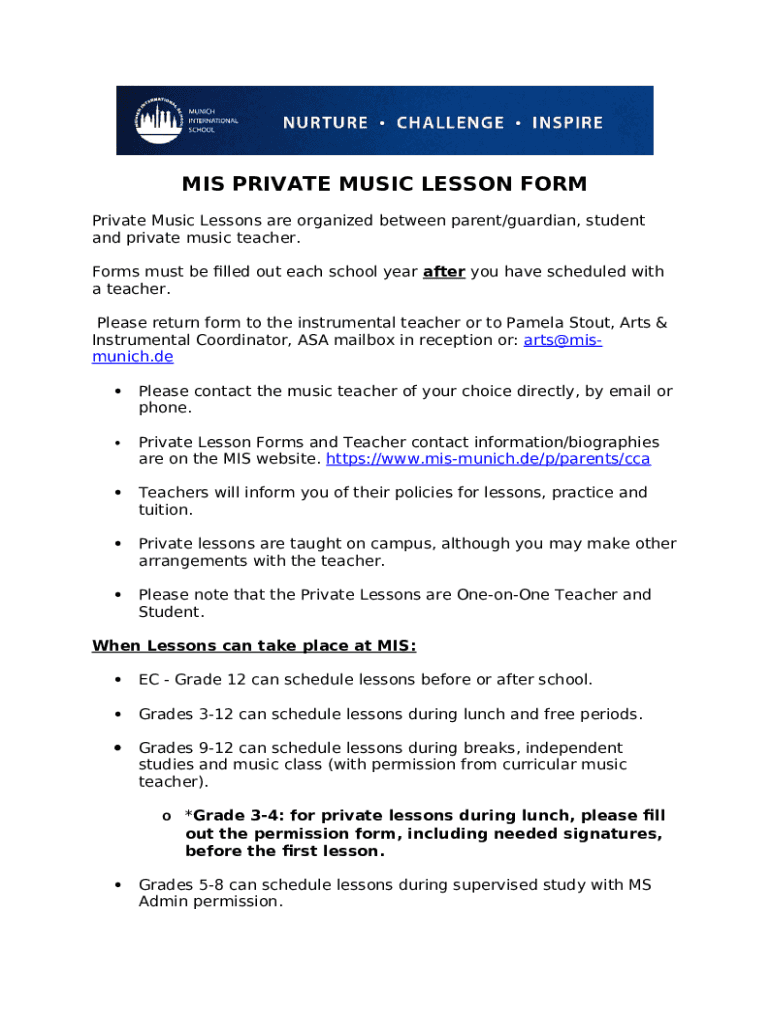 Teacher Assignment for Private Lessons Doc Template | pdfFiller