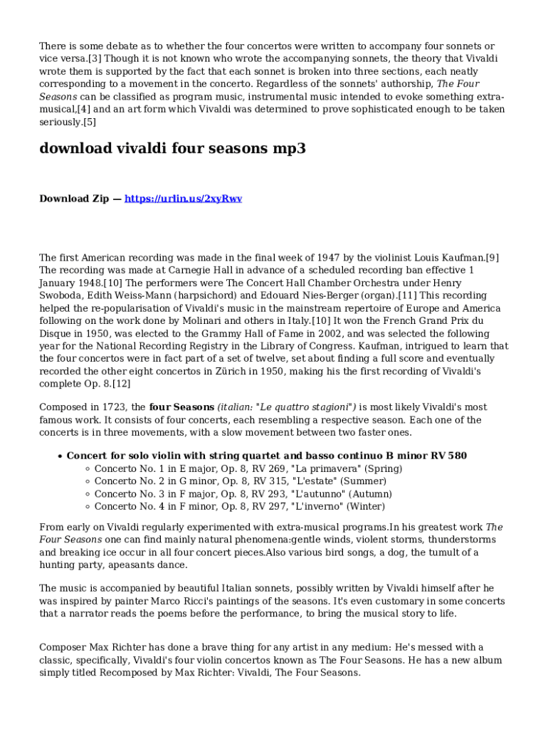 Fillable Online Vivaldi's Four Seasons are examples of solo concerti ...