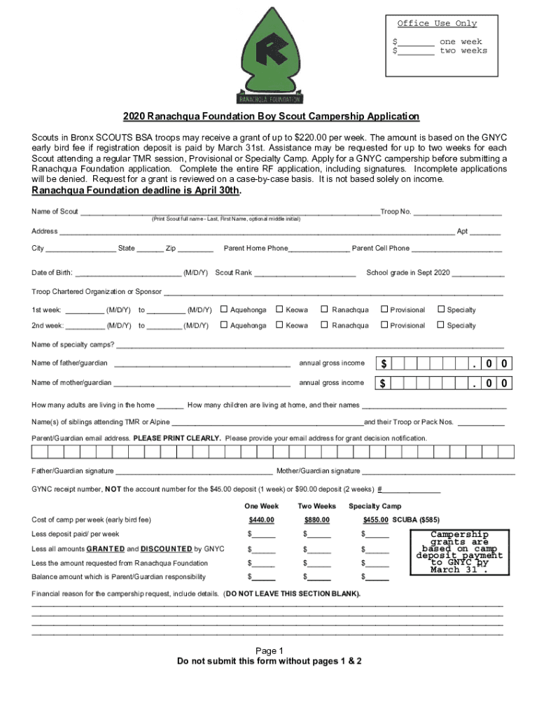 Fillable Online Ranachqua Summer Camp Fax Email Print - pdfFiller