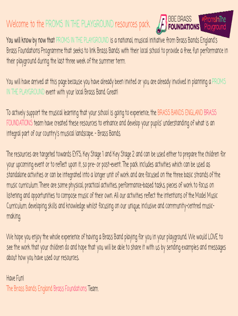 Fillable Online Proms in the Playground Connecting Schools and Bands Fax Email Print - pdfFiller