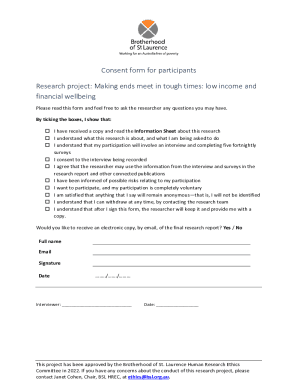 Fillable Online Consent form for participants Research project Fax Email Print - pdfFiller