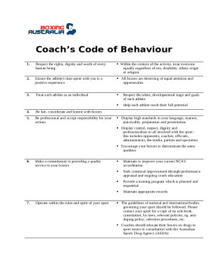 Coach's Code of Behaviour & Agreement Doc Template | pdfFiller