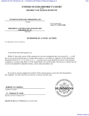 Fillable Online Summons Issued as to All Defendants. Counsel receiving ...
