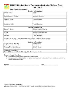 Fillable Online 2020/21 Helping Hands Therapy Authorization/Referral Form Fax Email Print ...