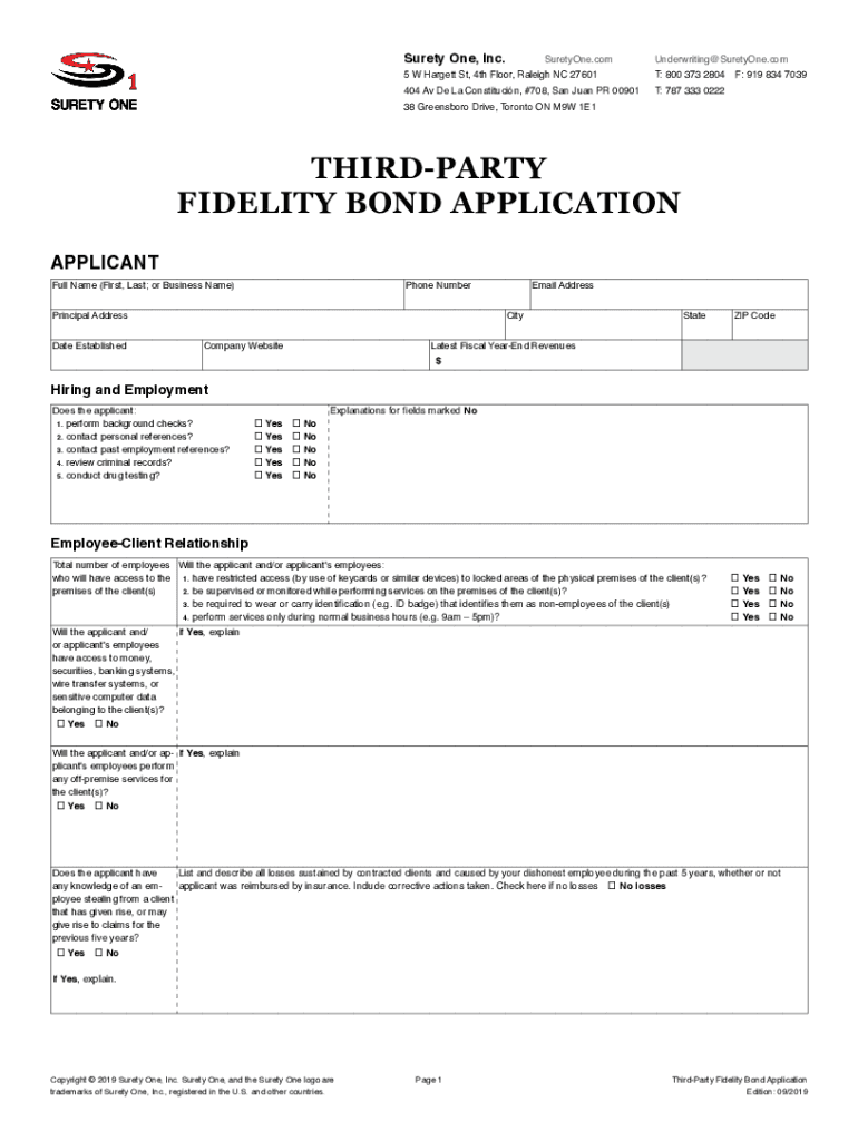 Fillable Online Third-Party Fidelity Bond Application. Underwriting specialists for commercial ...