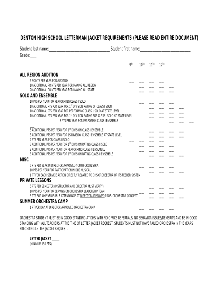 Denton High School Orchestra - Letter Jacket Ination Doc Template ...