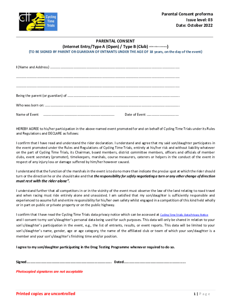 Fillable Online Parental Consent form. UK GDPR Fax Email Print - pdfFiller