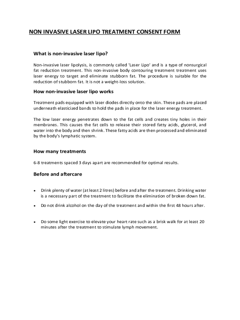 Fillable Online NON INVASIVE LASER LIPO TREATMENT CONSENT FORM Fax ...