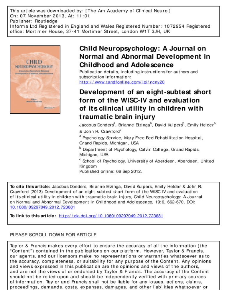 Fillable Online Development of an eight-subtest short form of the WISC ...
