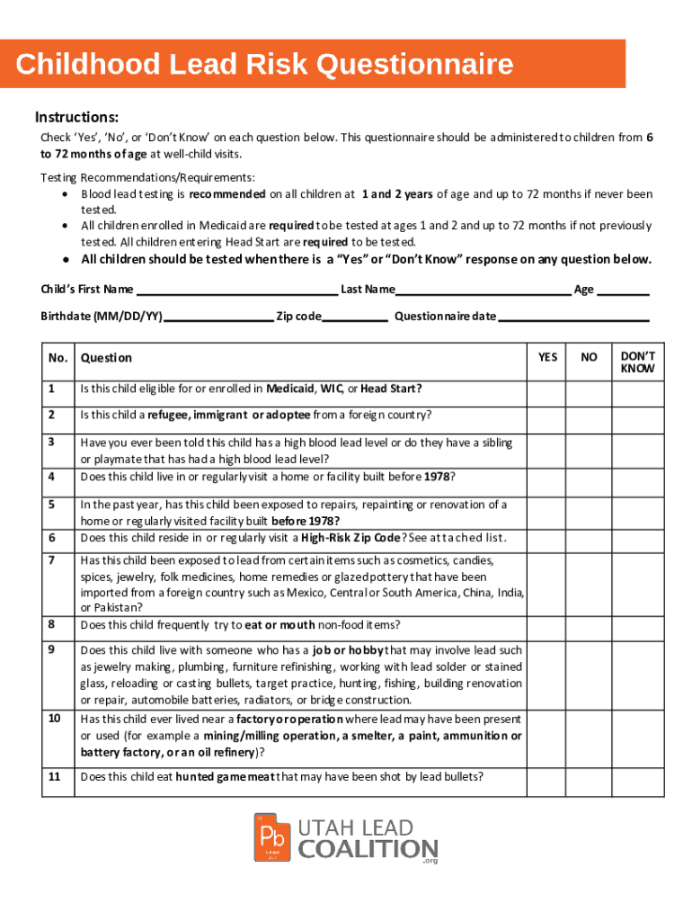 Fillable Online Childhood Lead Poisoning Prevention: Screening Plan Fax ...