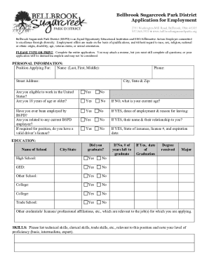 Fillable Online Bellbrook Sugarcreek Park District Application for ...