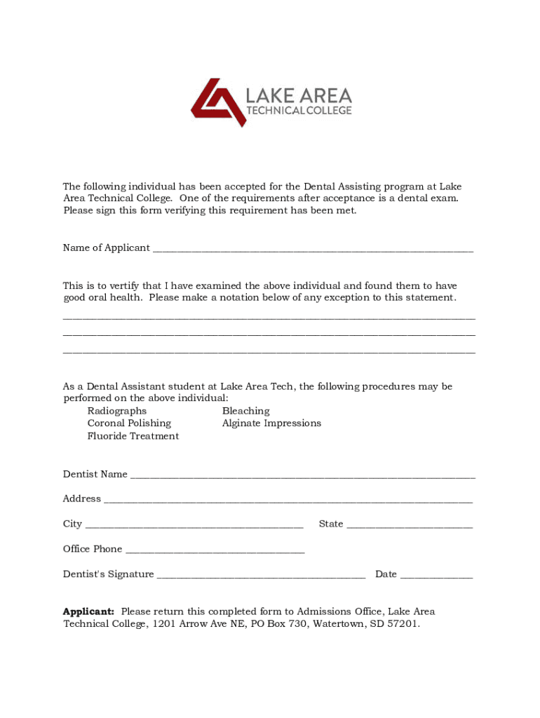 Fillable Online The following individual has been accepted for the Dental ... Fax Email Print ...