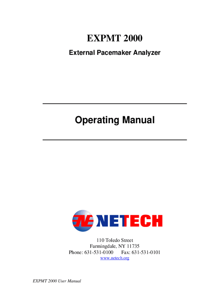 Fillable Online 960 Netech Corp. PACEMAKER ANALYZER, 9 V ... Fax Email ...