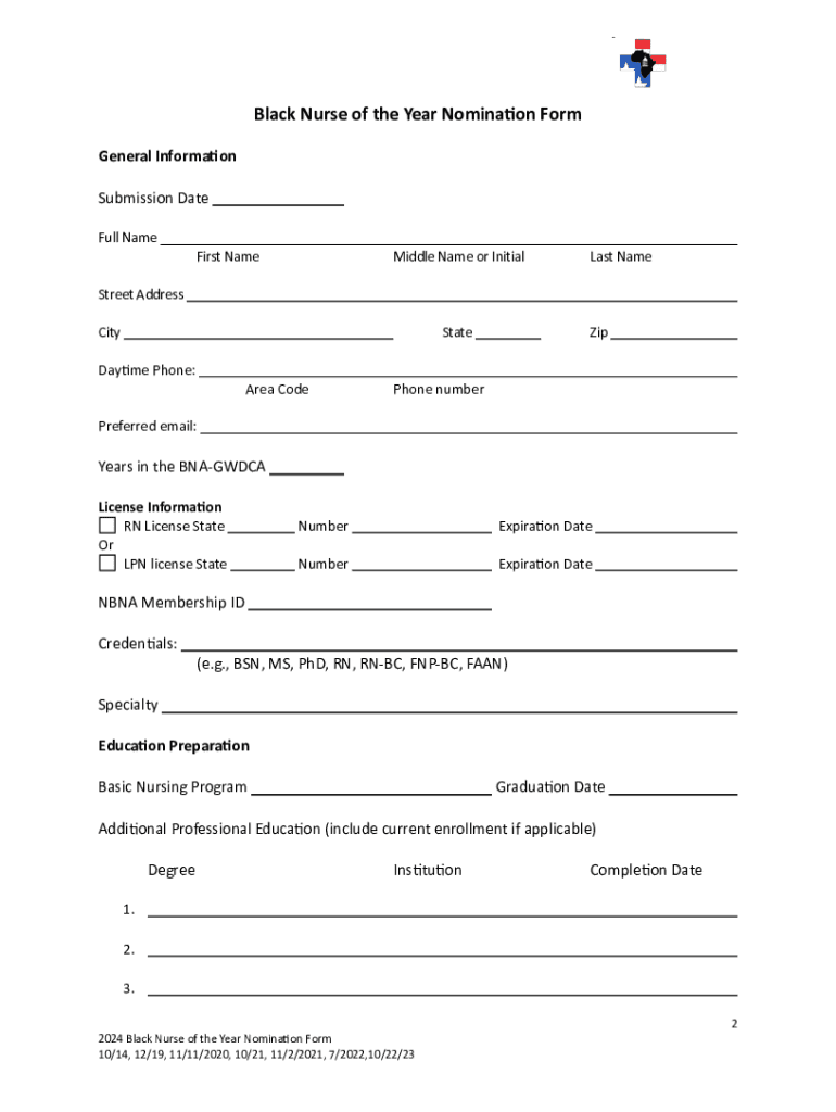 Fillable Online Black Nurse of the Year Nomina on Form Fax Email Print ...