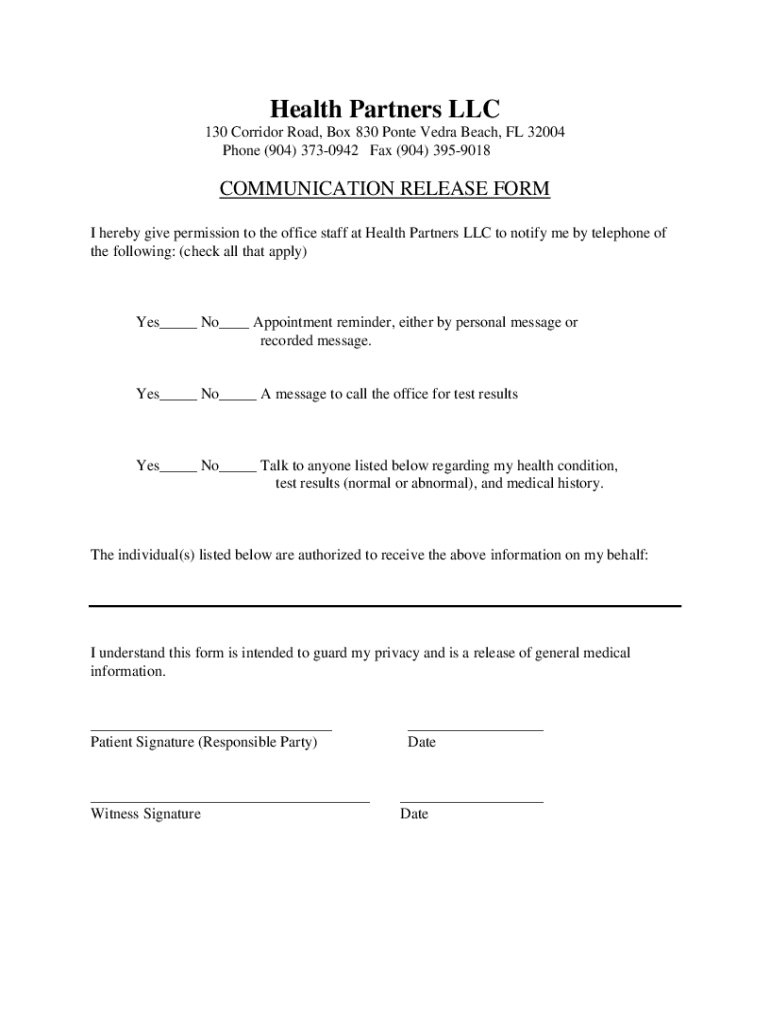 Fillable Online Communication Release Form Fax Email Print - pdfFiller
