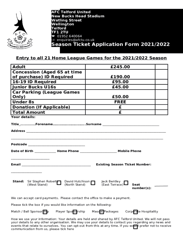 Standard Season Ticket Doc Template | pdfFiller