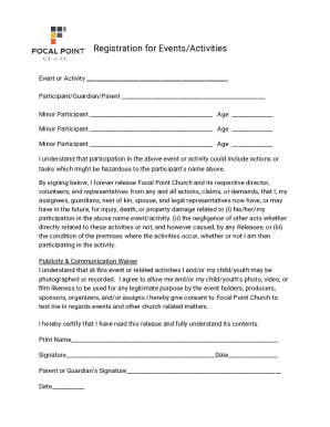 Fillable Online Liability Waiver & Release for Events/Actives Fax Email ...