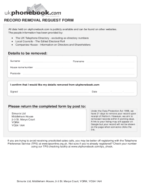 Fillable Online phonebook.com - RECORD REMOVAL REQUEST FORM Fax Email ...