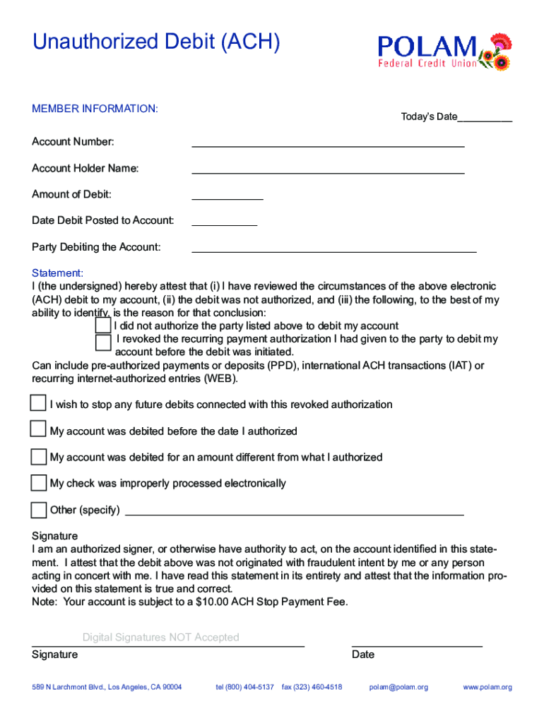Fillable Online Written Statement of Unauthorized Debit (ACH) - IBKR ...