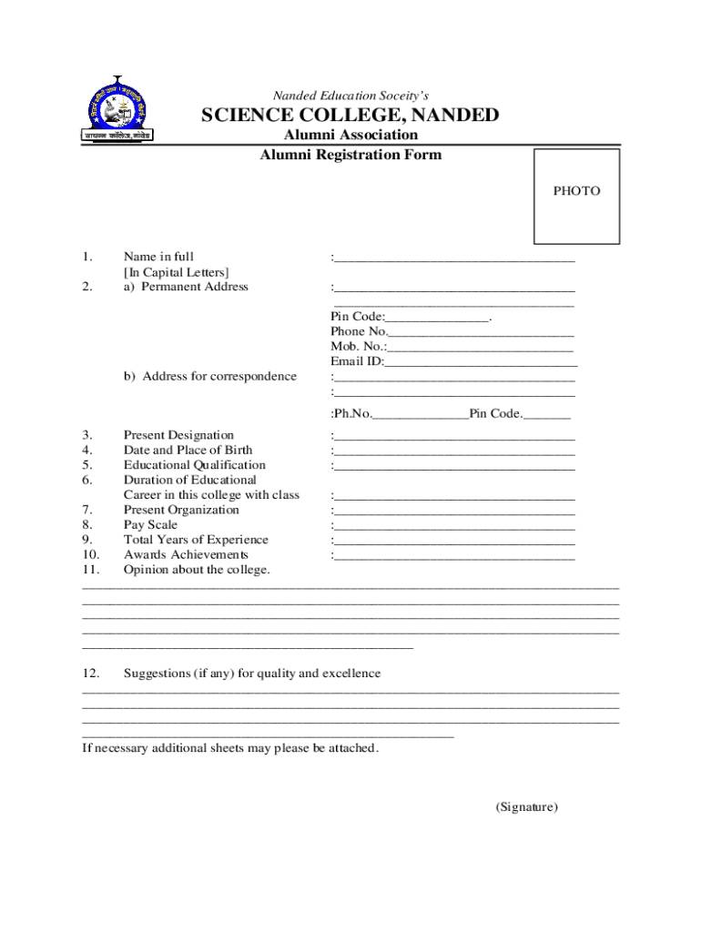Fillable Online Registration Form for M.Sc. First Year Admission 20 Fax ...