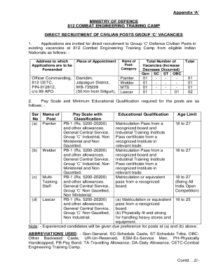 Fillable Online direct recruitment of group 'c' defence civilian posts ...