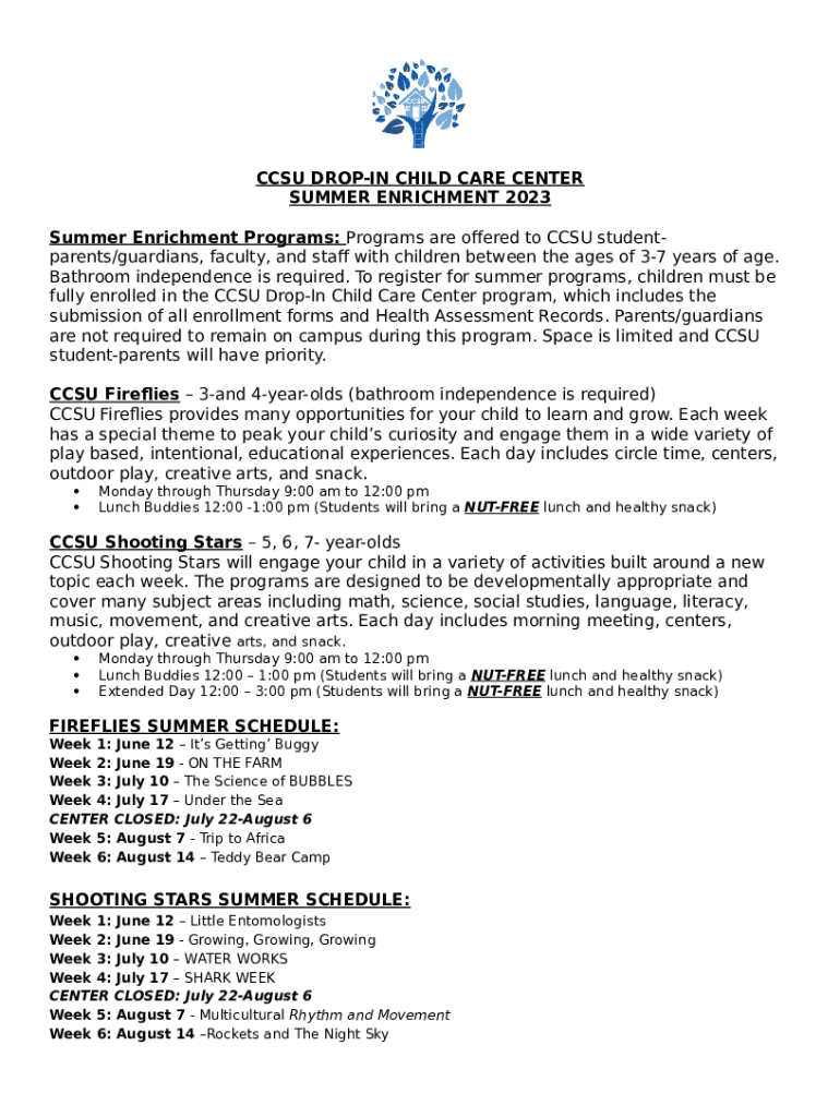 CCSU DROP-IN CHILD CARE CENTER INATION ... Doc Template | pdfFiller