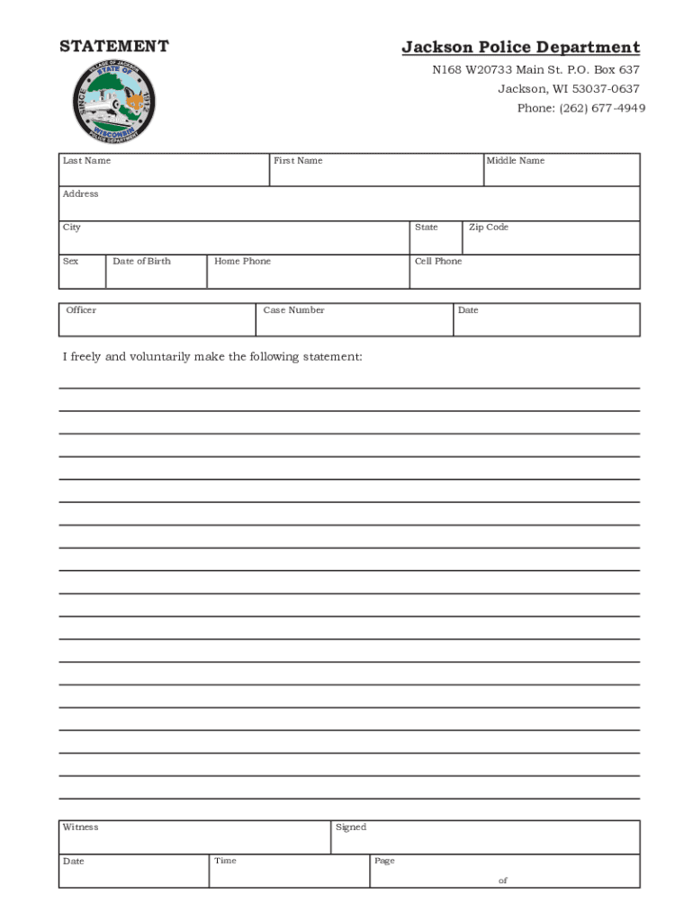 Fillable Online Written Statement FormJackson Police Department Fax Email Print - pdfFiller