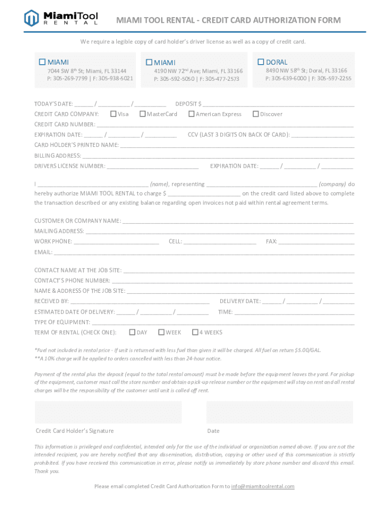 Fillable Online Credit Card Authorization Print Florida Driver's ...