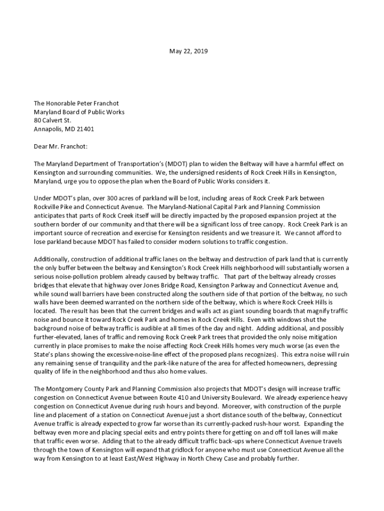 Fillable Online Open Letter to Comptroller About Toll Lane Expansion ...